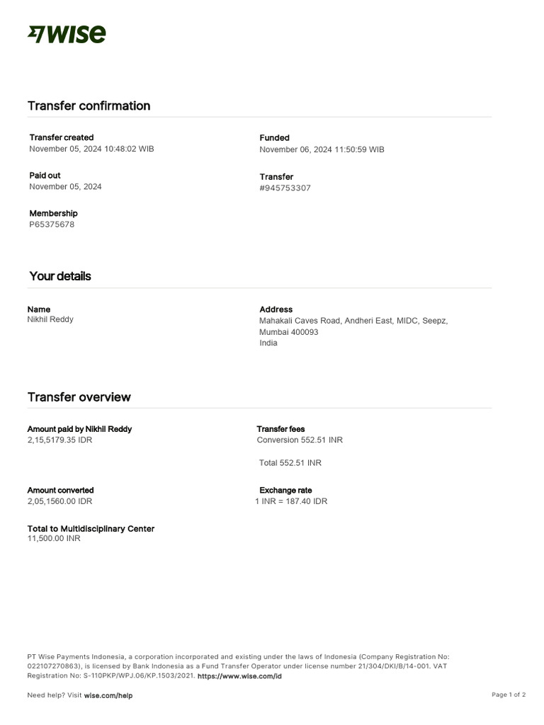 Wise Transaction Invoice Transfer 051124 | PDF | Services (Economics ...