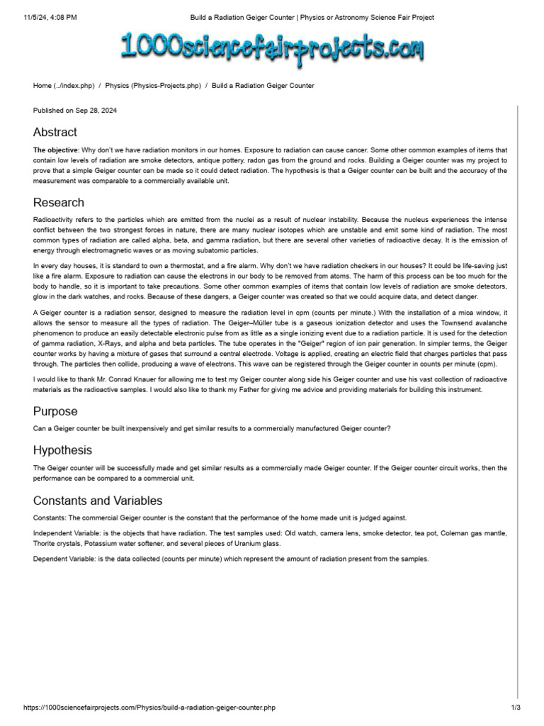 Build A Radiation Geiger Counter - Physics or Astronomy Science Fair ...