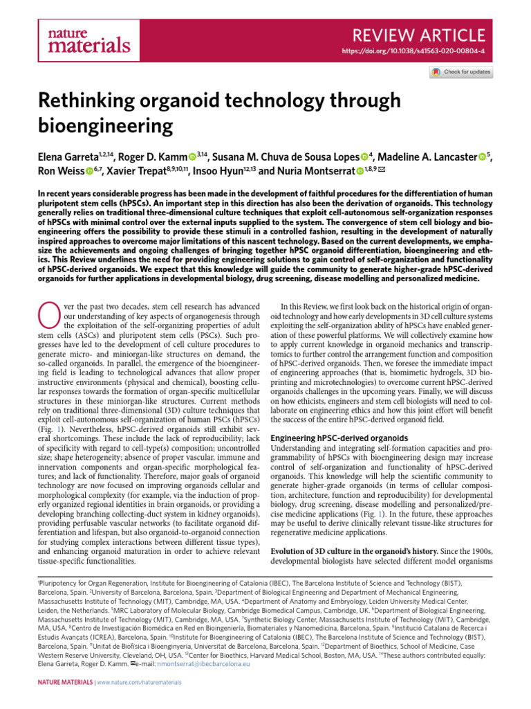 2020 Rethinking Organoid Technology Through Bioengineering | PDF | Morphogenesis | Cellular ...