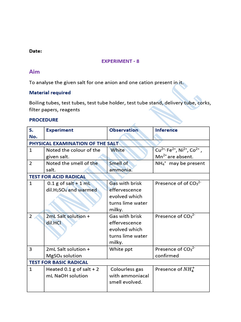 Experiment 8 (NH4) 2 CO3 | PDF | Science & Mathematics