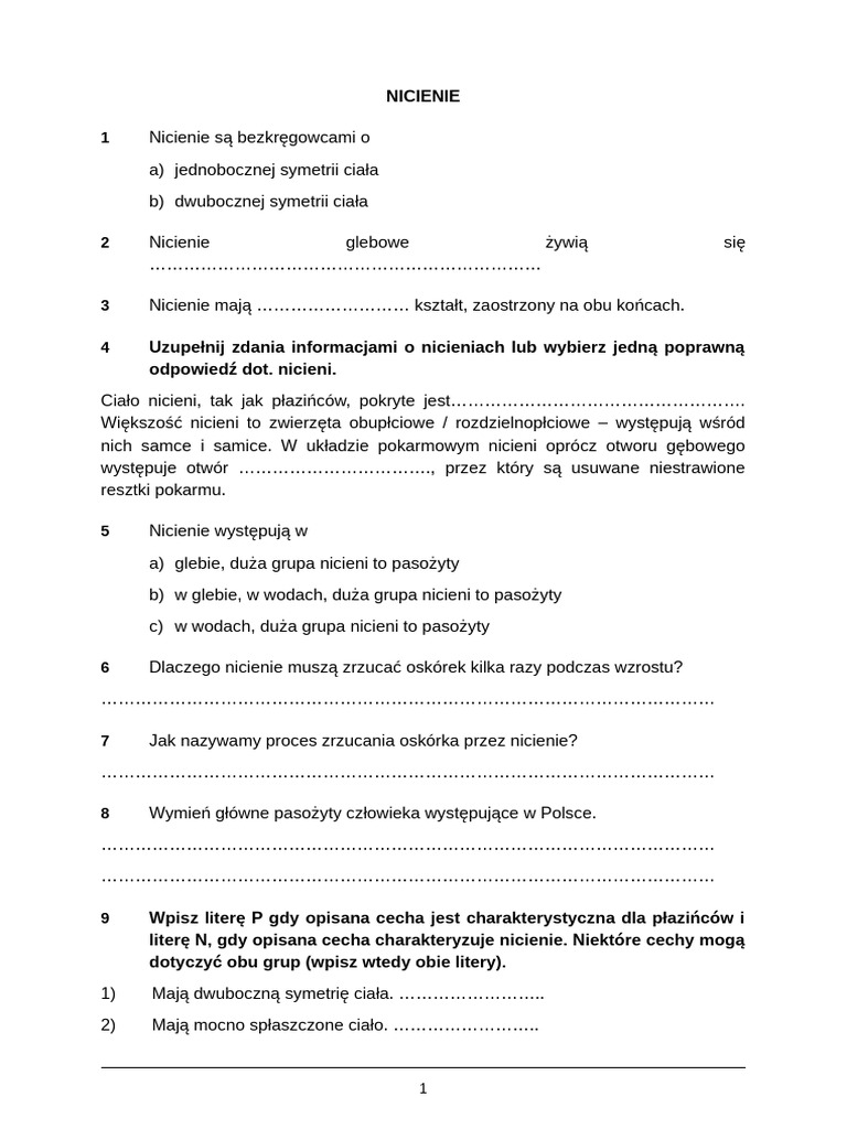 Geografia Kl. 6 - Kartkówka - Nicienie | PDF