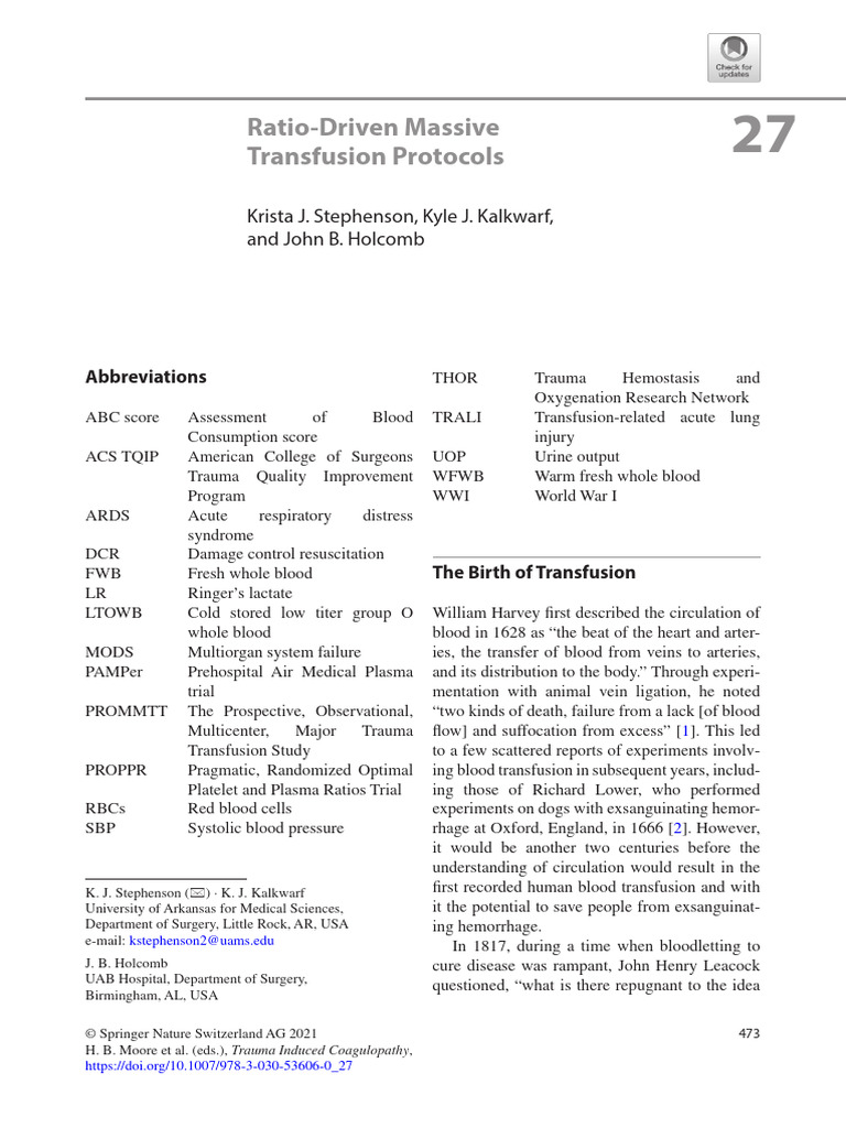 Ratio-Driven Massive Transfusion Protocols. I | PDF | Blood Transfusion ...