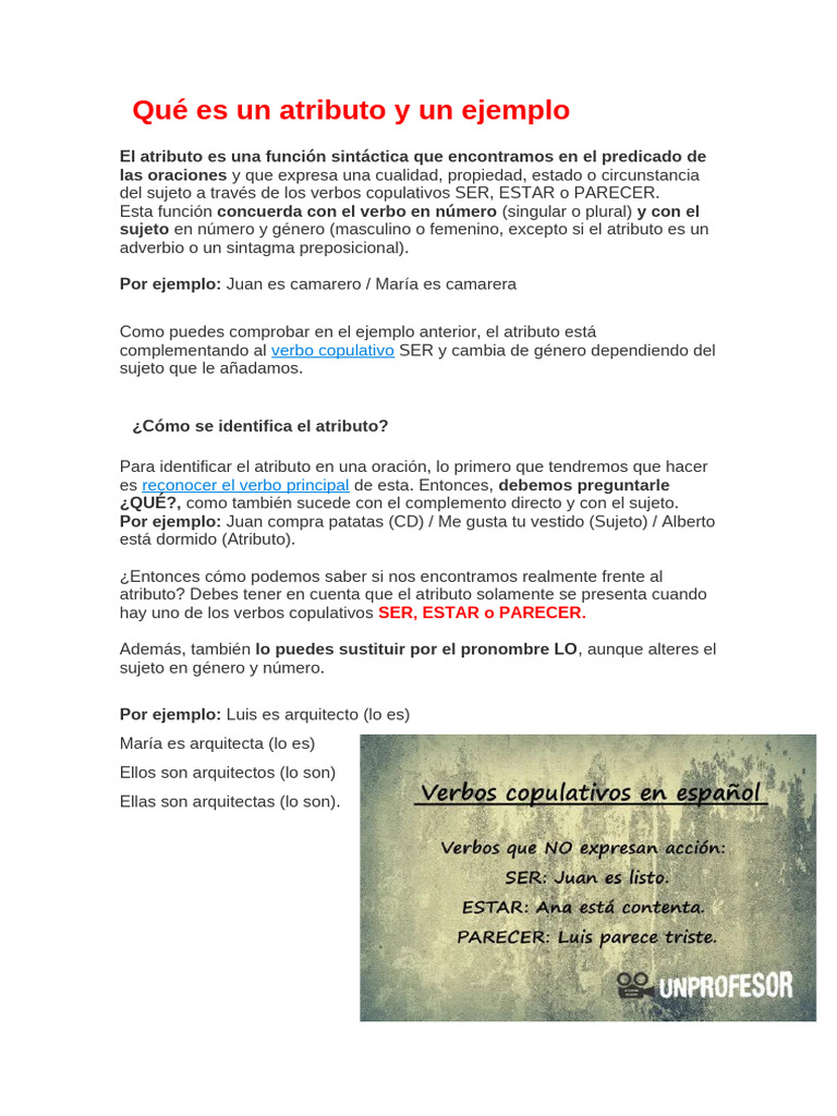 Atributo | PDF | Asunto (gramática) | Oración (Lingüística)