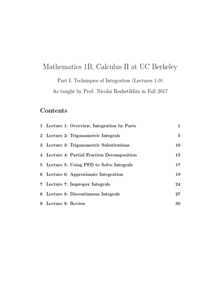 Math 1 B | PDF | Integral | Trigonometric Functions