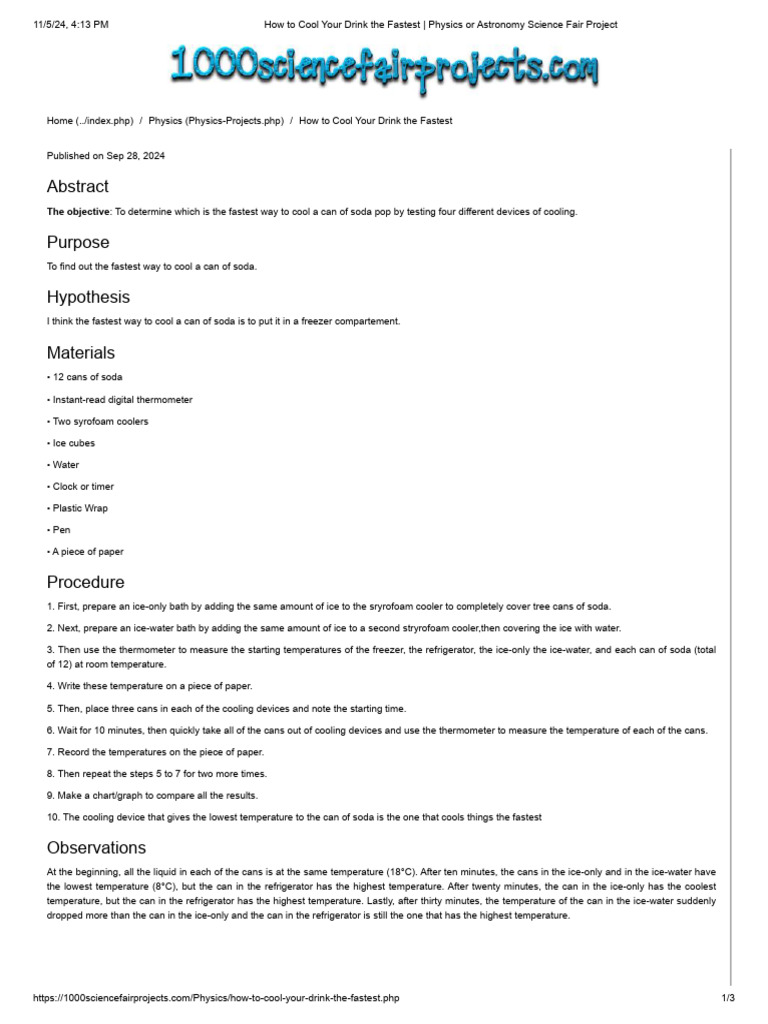 How To Cool Your Drink The Fastest - Physics or Astronomy Science Fair ...