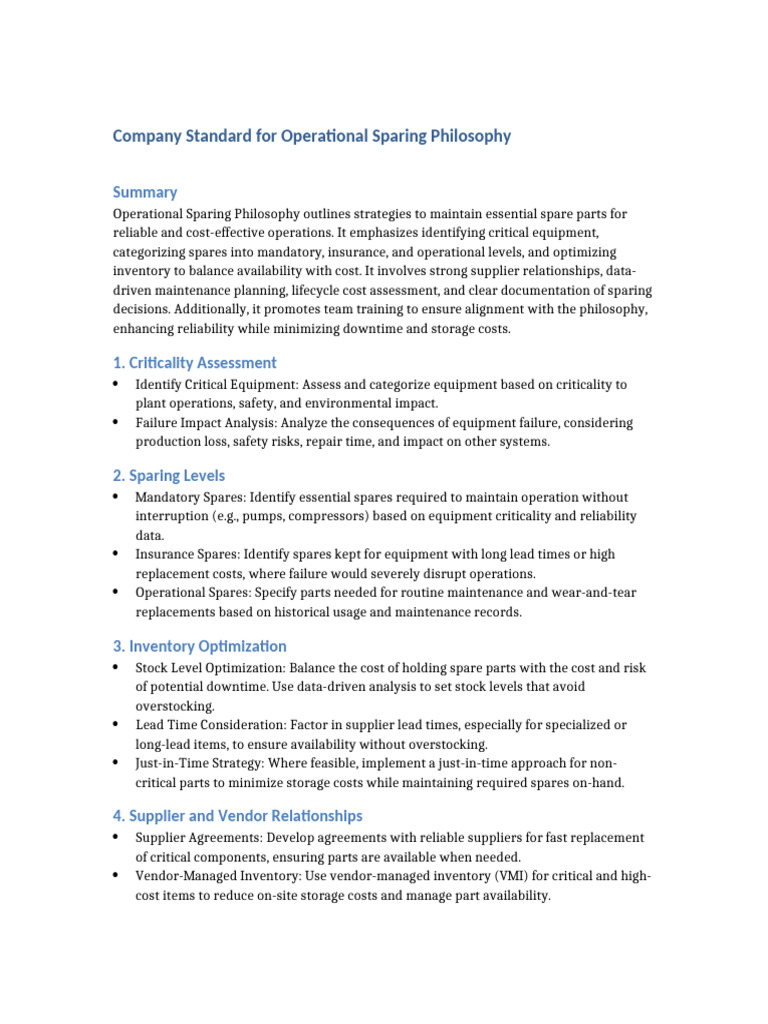 Operational Sparing Philosophy | PDF | Reliability Engineering | Business