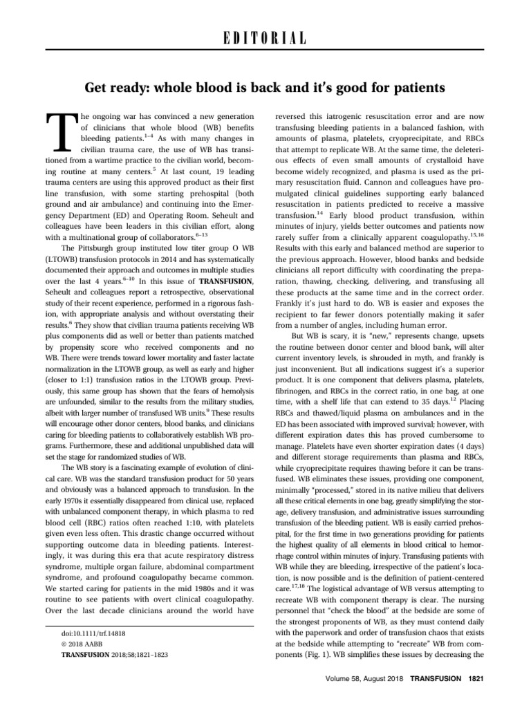 Whole Blood Is Back. in Scher | PDF | Bleeding | Blood Transfusion