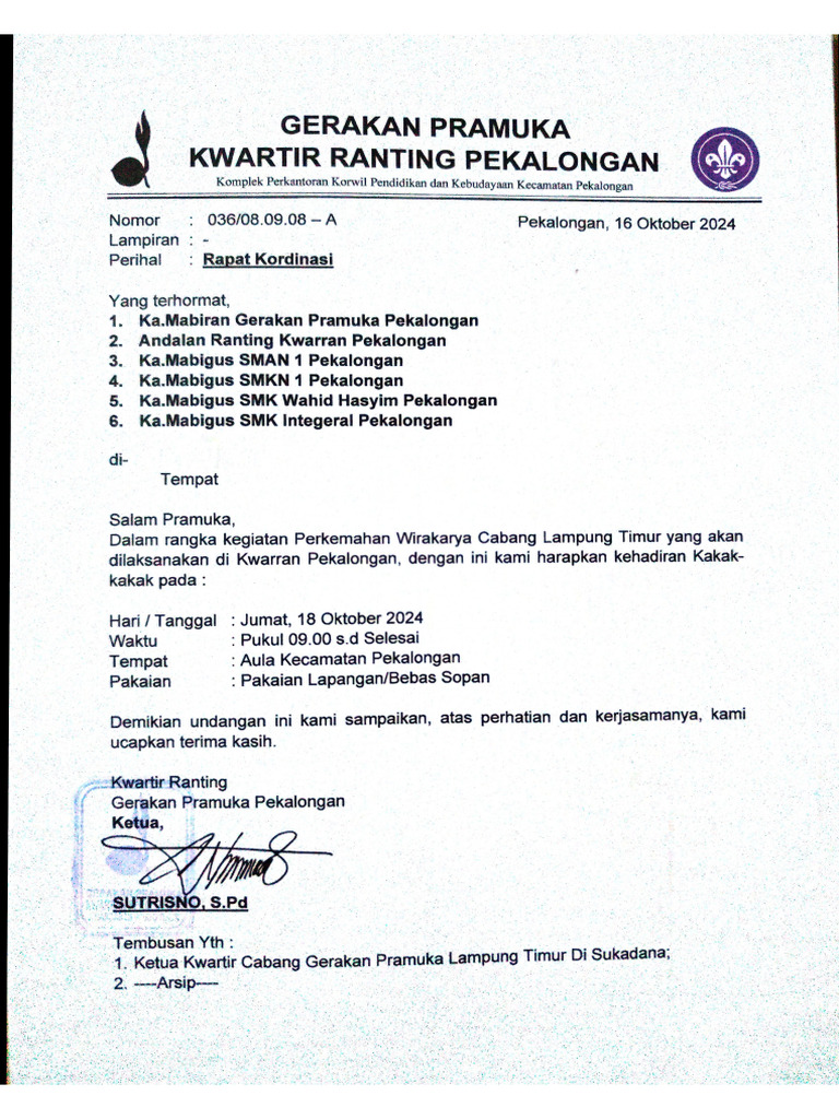 036.undangan Rakor Persiapan PW Cabang | PDF
