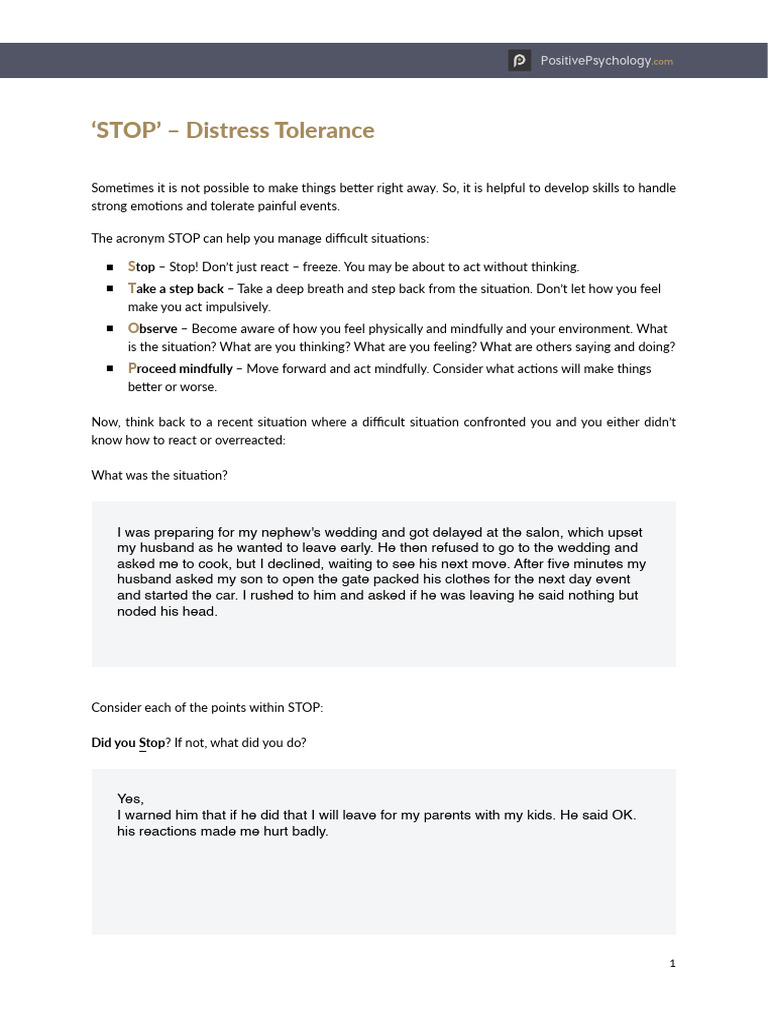 STOP-Distress-Tolerance | PDF | Feeling | Psychology