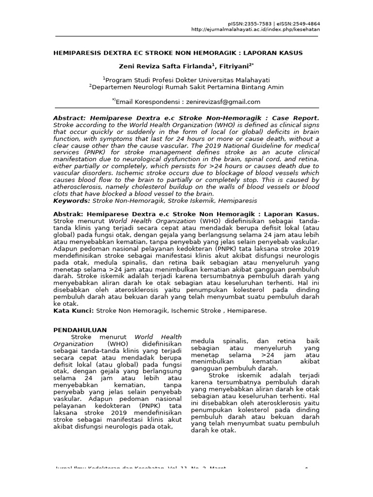 Laporan Kasus Stroke Non-Hemoragik | PDF | Sains & Matematika