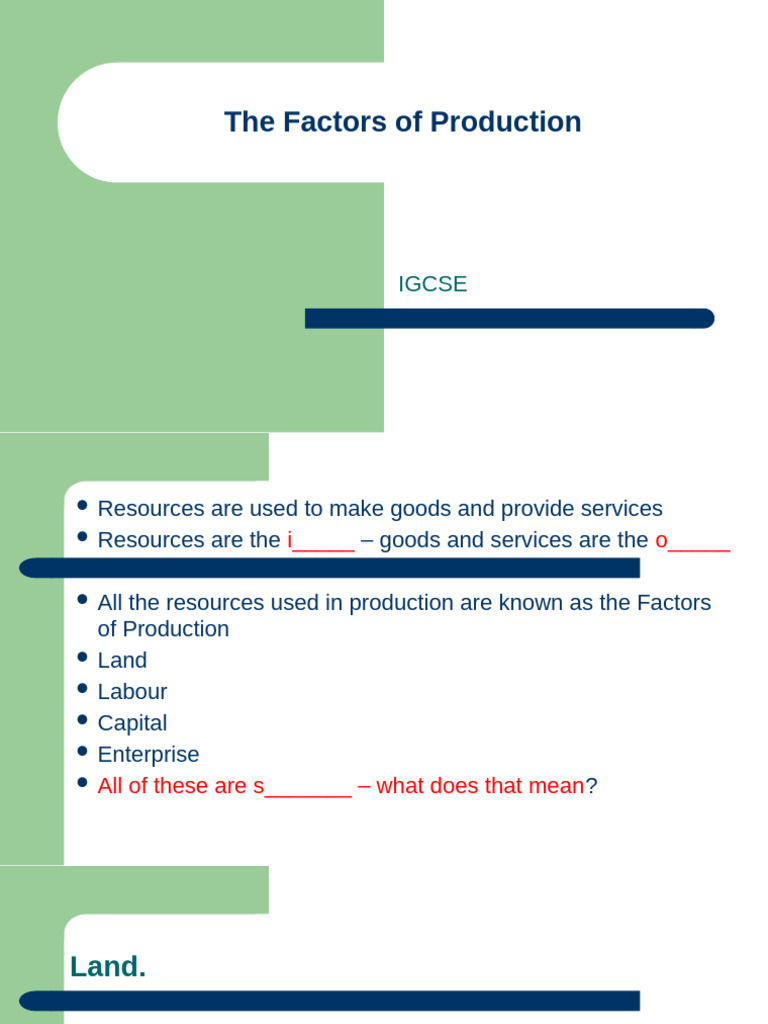 IGCSE Economics: Factors of Production | PDF | Capital (Economics) | Labour Economics