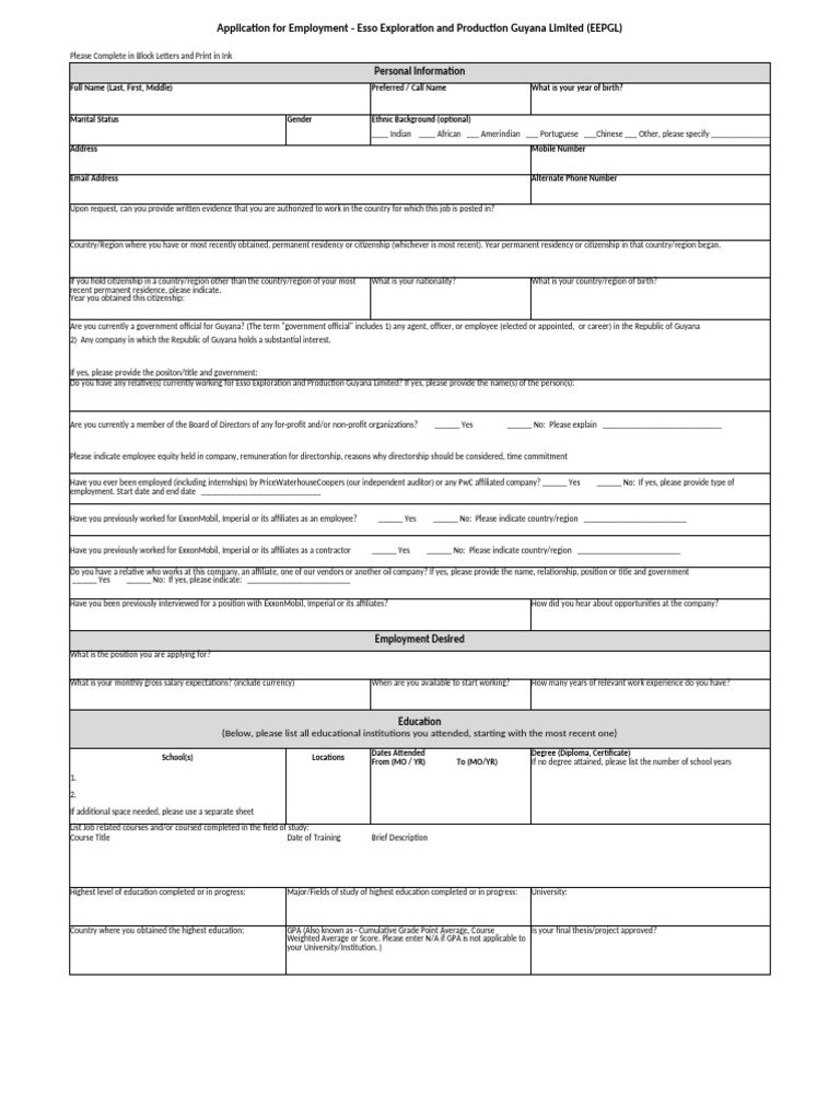 2020 GY Employment-Application | PDF | Salary | Employment