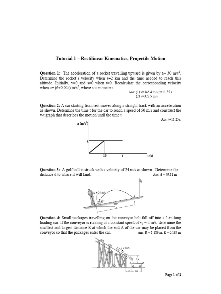 Dynamics tutorial 1 | PDF | Velocity | Acceleration Dynamics tutorial 1 | PDF | Velocity | Acceleration