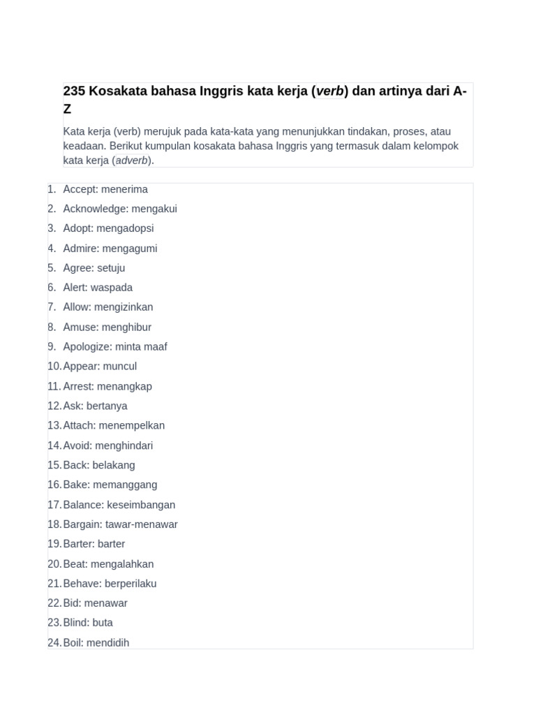 235 Kosakata Bahasa Inggris Kata Kerja Pdf