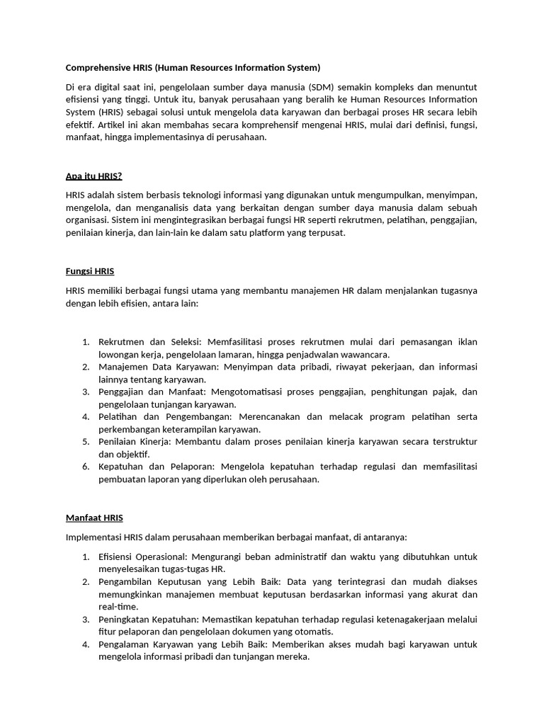 Comprehensive HRIS | PDF