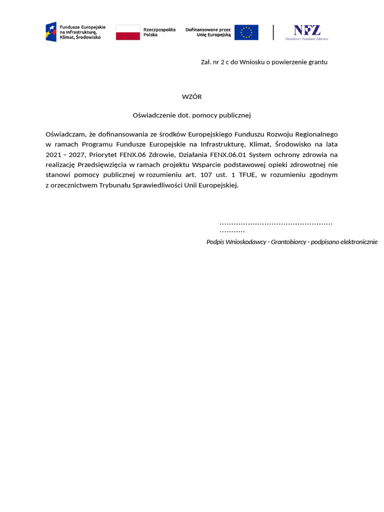 Zał. 2c Do Wniosku - Wzór Oświadczenia Dot. Pomocy Publicznej | PDF