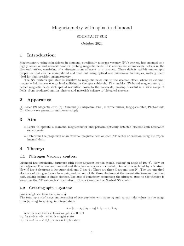 Magnetometry Withspinsindiamond | PDF | Electron | Magnetometer