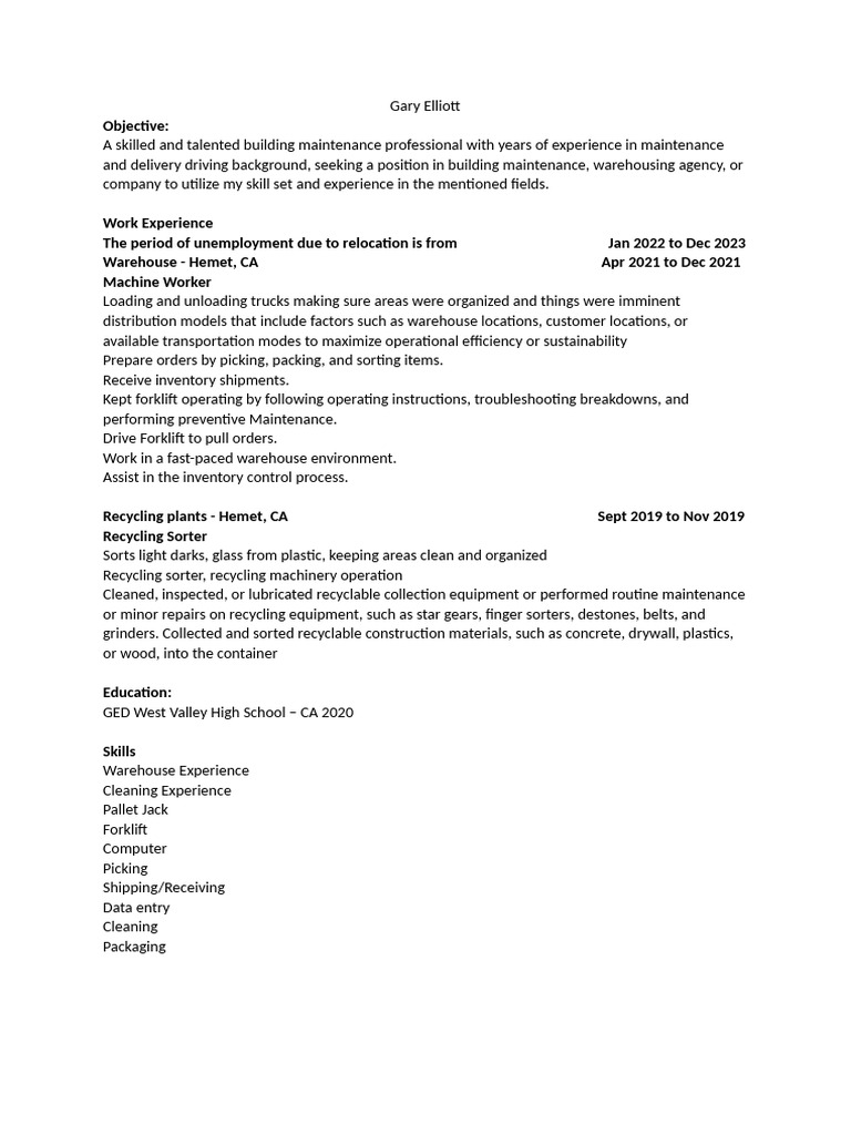 Building Maintenance & Warehouse Skills | PDF