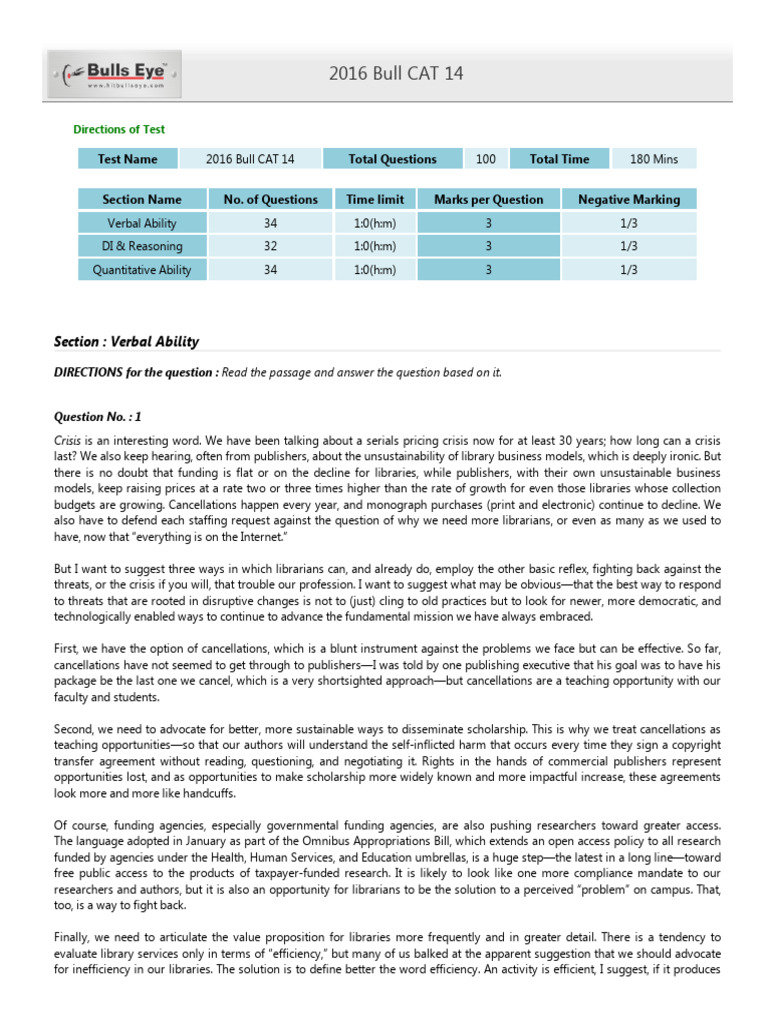Cat Answer Key Solution 14 | PDF | Life Expectancy | Preventive Healthcare