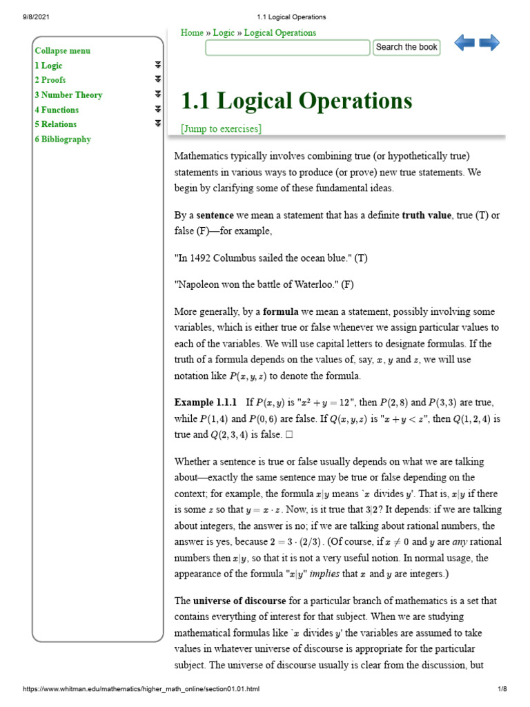 1.1 Logical Operations | PDF | Boolean Algebra | Teaching Mathematics