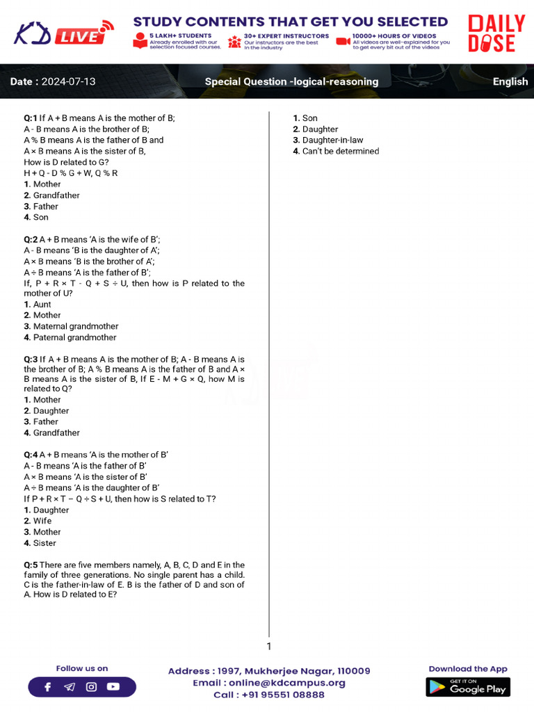 Special Question - Logical-Reasoning English 2024-07-13 Kdlive | PDF