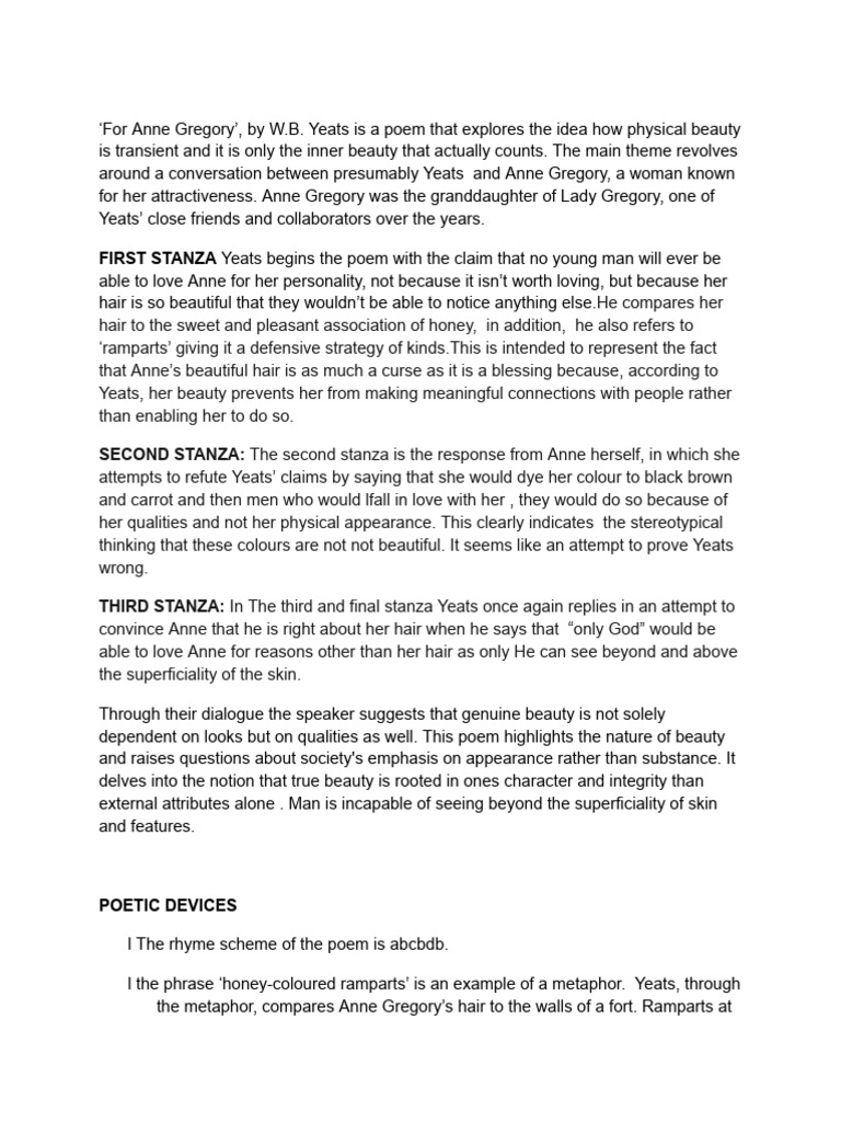 For Anne Gregory | PDF | Poetry | W. B. Yeats