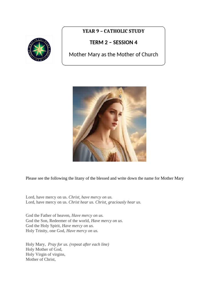 Y9 - Term 2-Session 4 - Mother Mary The Mother of Church | PDF | Christian Belief And Doctrine ...