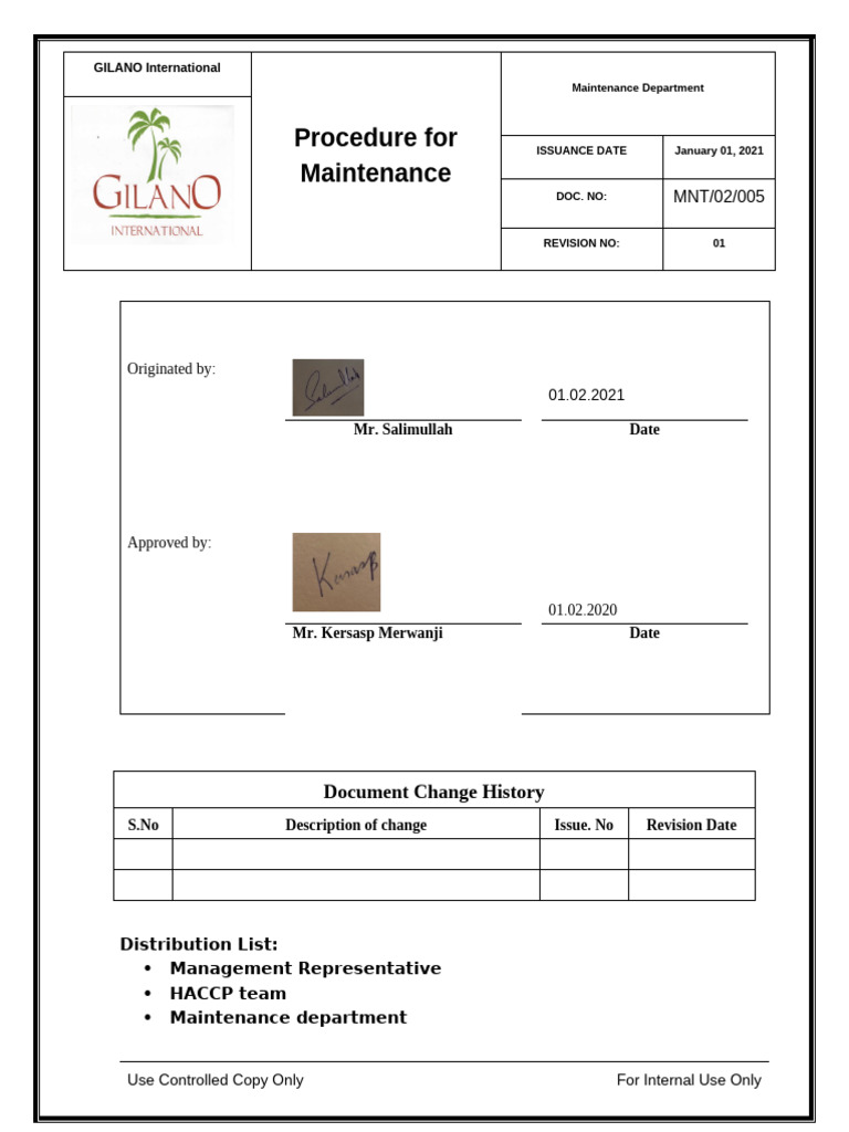 MTN-02 Maintenance Procedure Overview | PDF