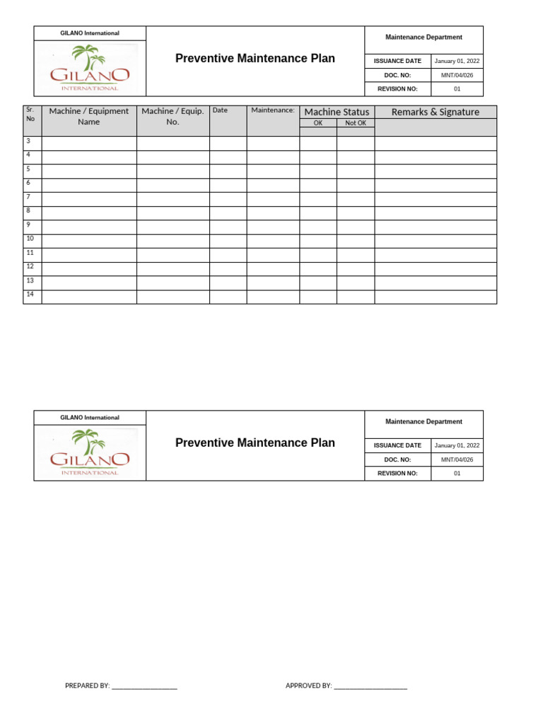 Preventive Maintenance Record | PDF