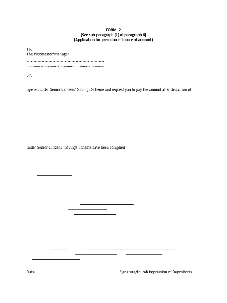 SCSS FORM 2 PrematureClosureofAccount | PDF