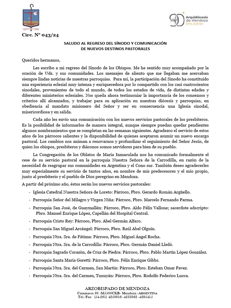 24.11.04 Saludo y Comunicación de Destinos Pastorales-1 | PDF ...