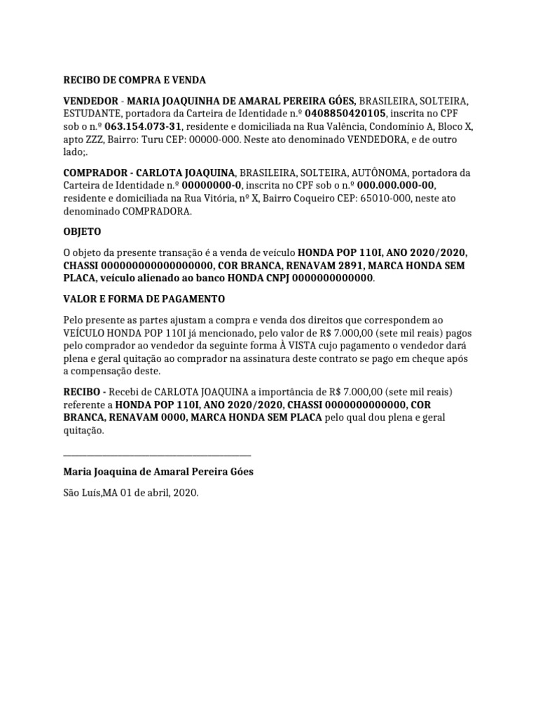Modelo Recibo de Compra e Venda | PDF | Ciências Sociais