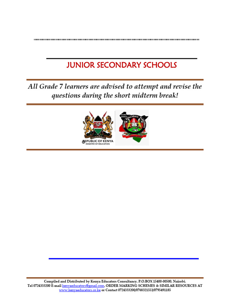 Grade 7 JSS Midterm 2 Holiday Assignment | PDF | Kenya | Public Services