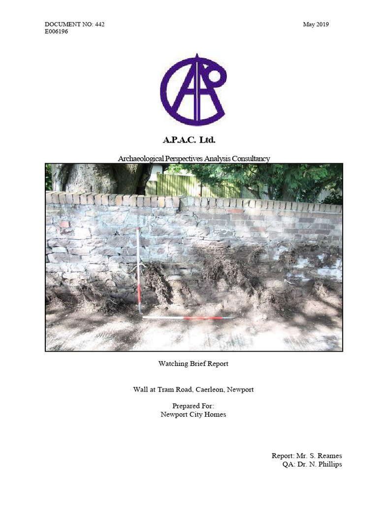 443: Wall at Tram Road, Caerleon, Newport. Watching Brief, APAC LTD ...