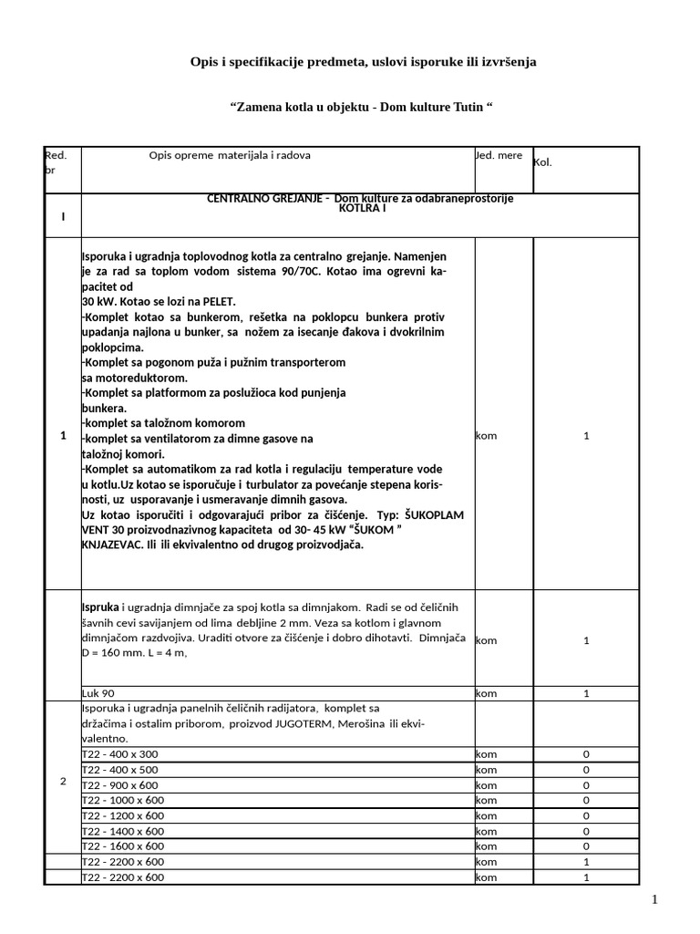 Opis I Specifikacije Predmeta, Uslovi Isporuke Ili Izvršenja | PDF