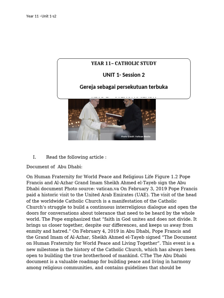 Unit 1 - Session 2 - Gereja Sebagai Persekutuan Terbuka | PDF | Pope Francis | Catholic Church