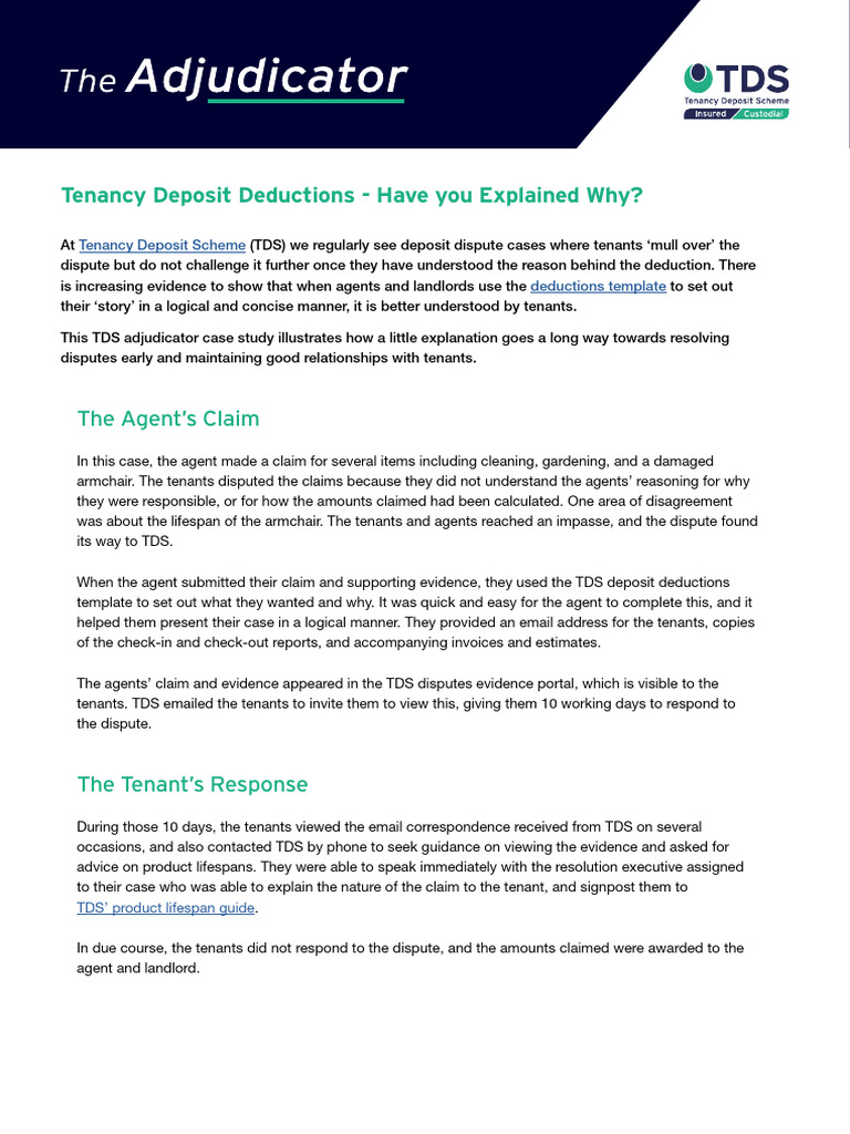 The Adjudicator Tenancy Deposit Deductions | PDF | Leasehold Estate