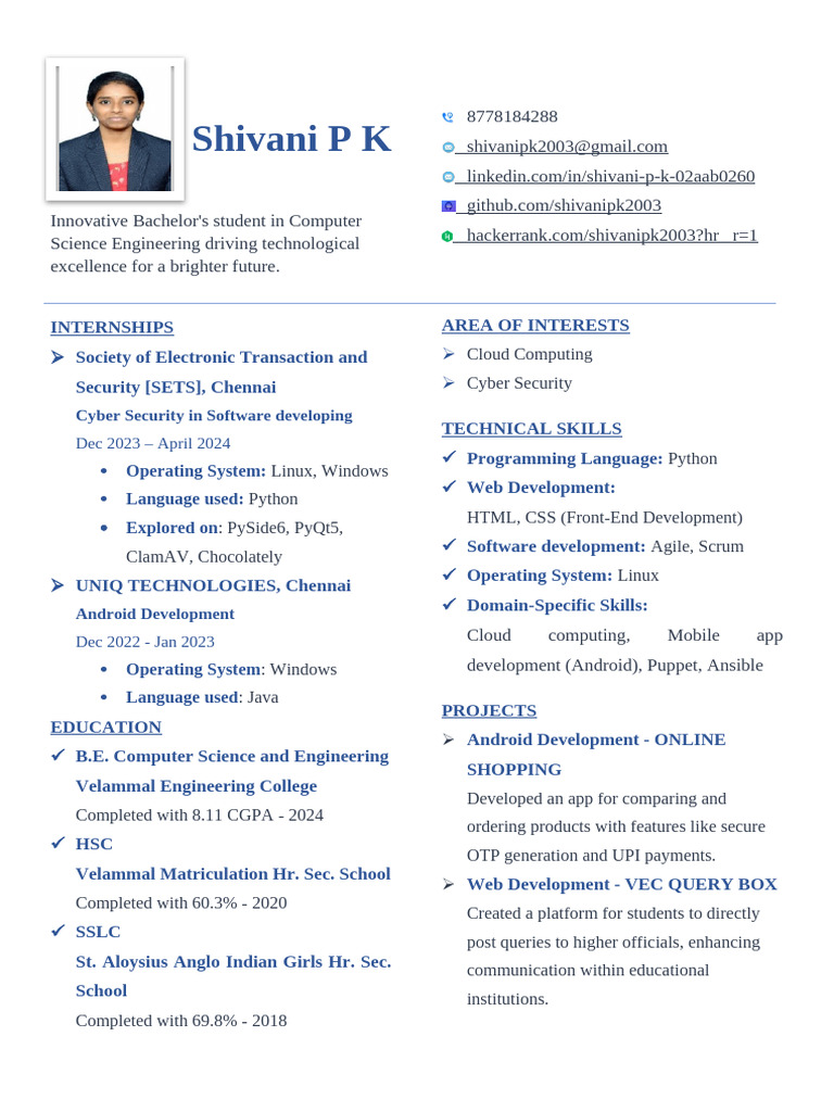Shivani.P.K_Resume | PDF | Application Software | Android (Operating System)