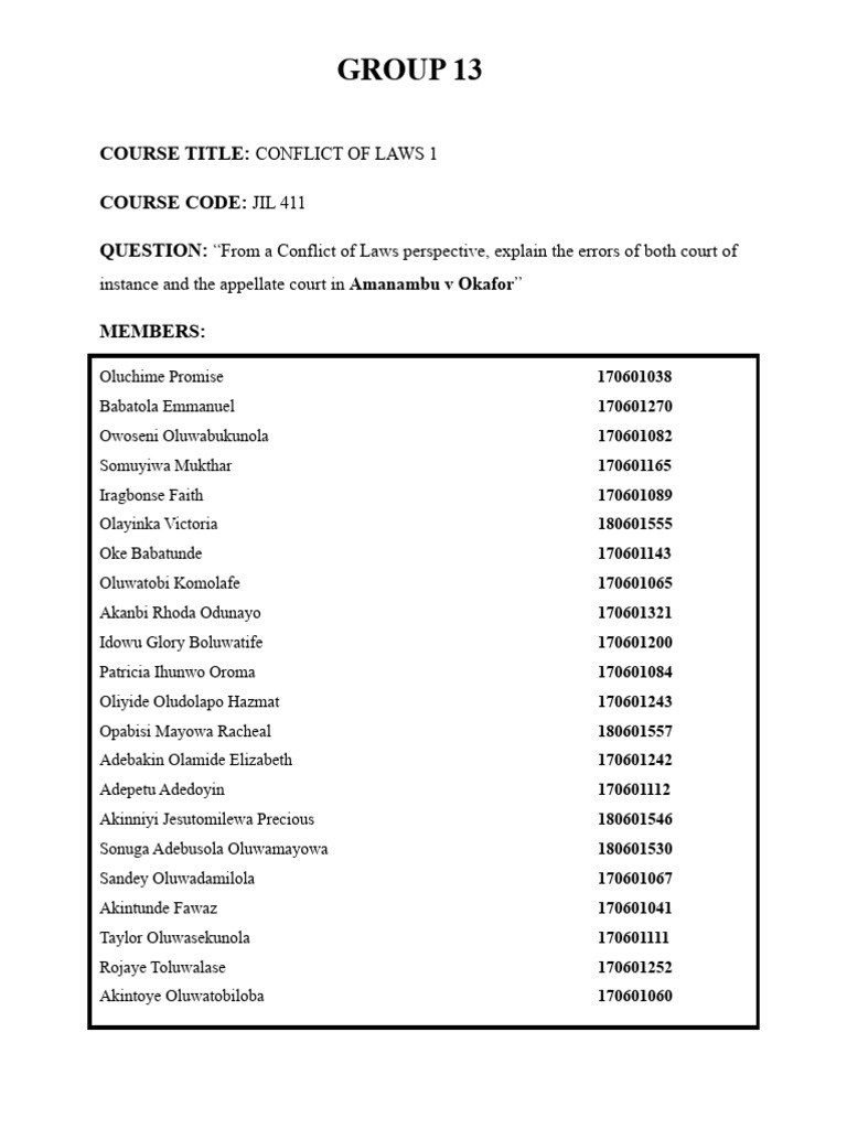 Group 13 Conflict of Laws Assignment | PDF | Choice Of Law | Jurisdiction