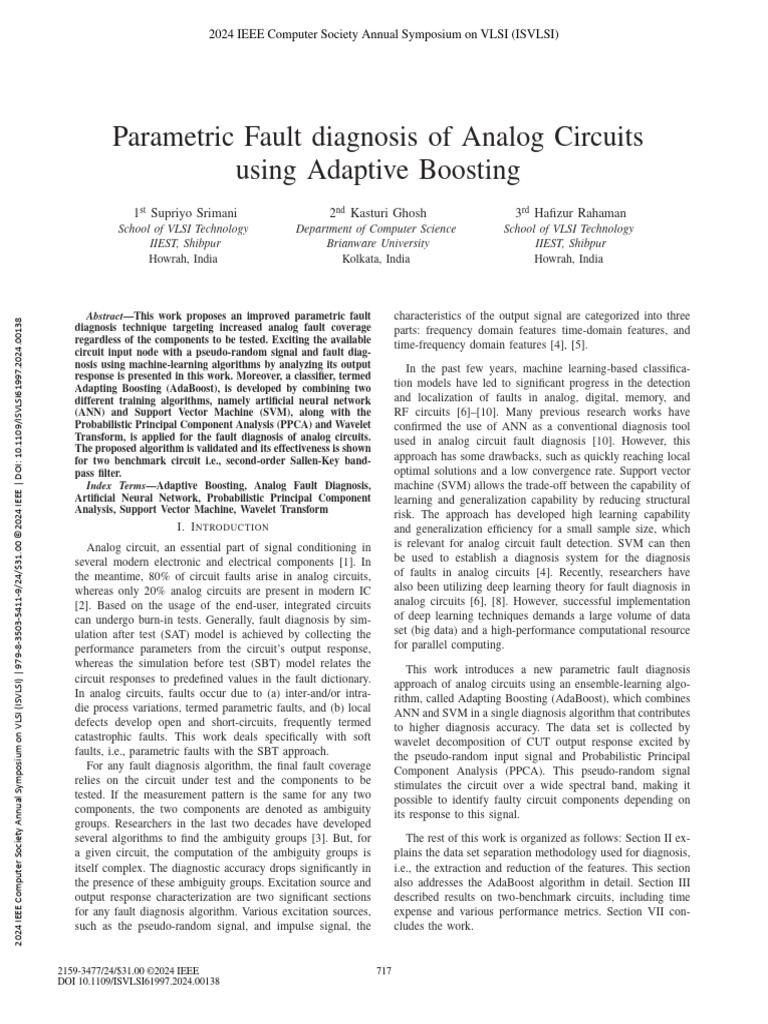 Parametric Fault Diagnosis Of Analog Circuits Using Adaptive Boosting
