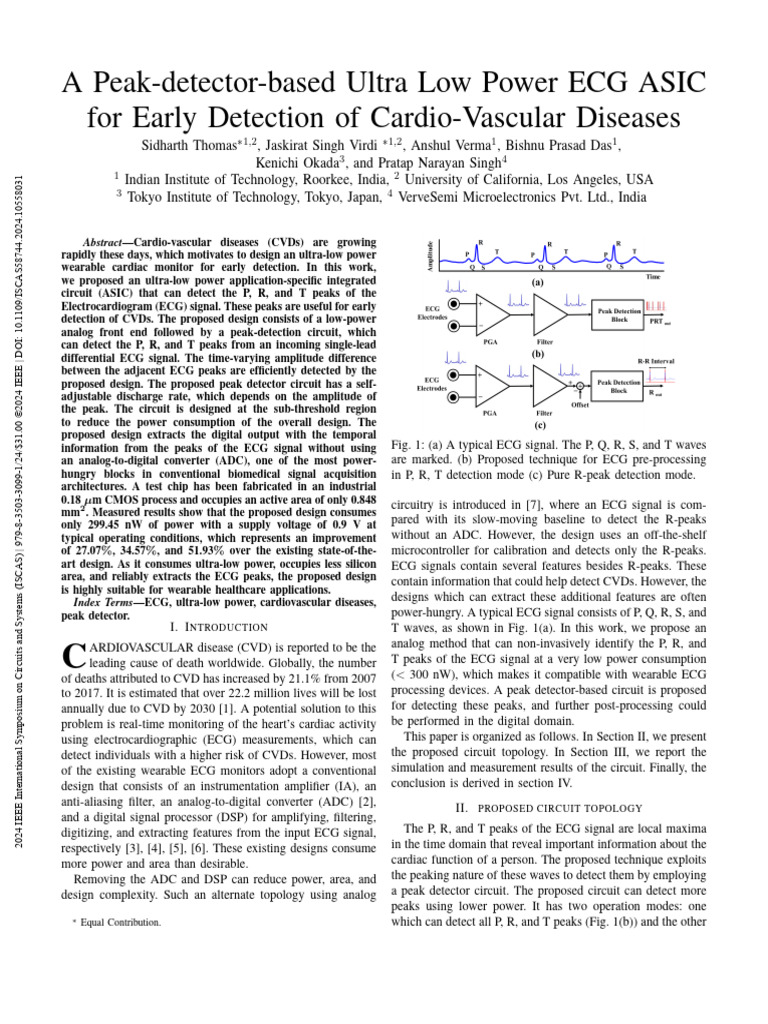 A Peak-Detector-based Ultra Low Power ECG ASIC For Early Detection of Cardio-Vascular Diseases ...