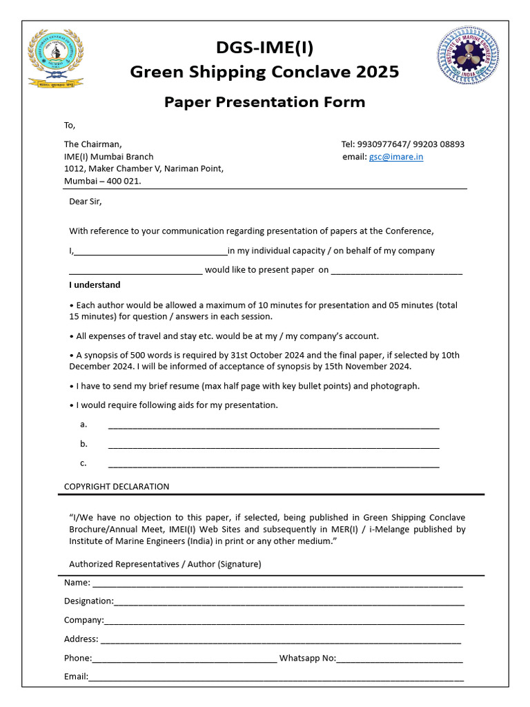 Paper Presentation Form - Rev - 1.1 | PDF | Career & Growth | Art