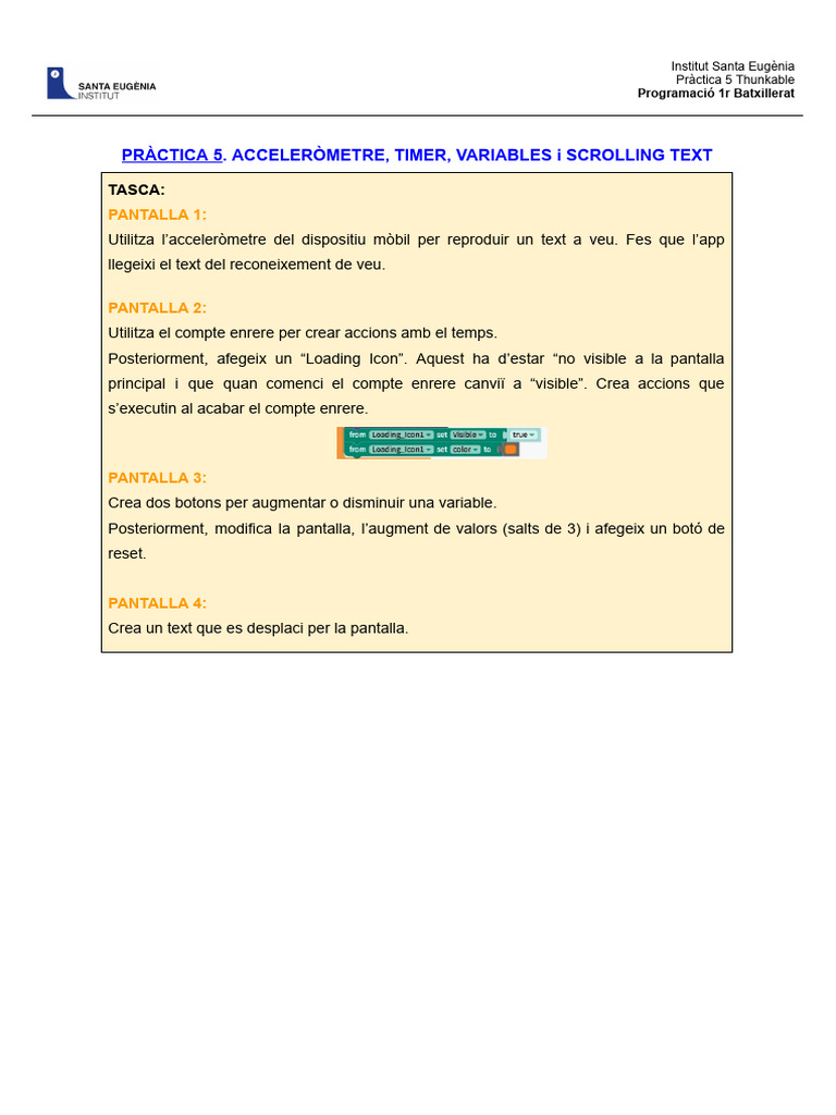 Pràctica 5. Acceleròmetre, Timer, Variables I Scrolling Text | PDF