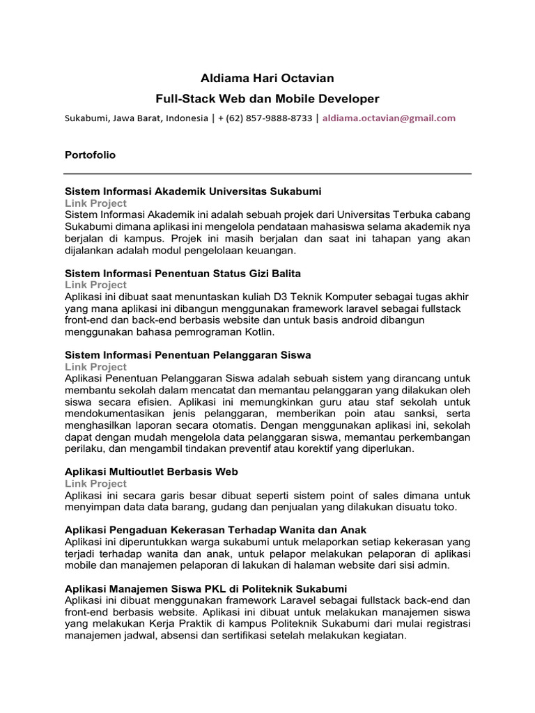 Aldiama Hari Octavian - Simple Portofolio | PDF