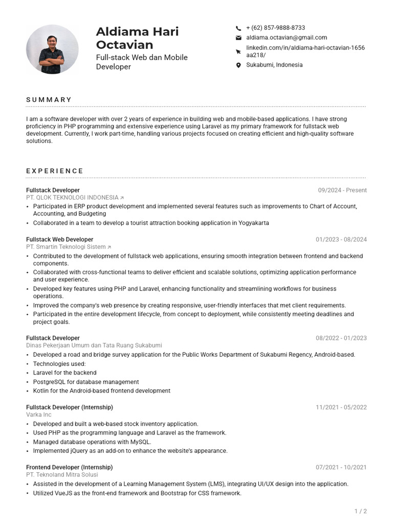 Aldiama Hari Octavian - Resume | PDF | Application Software | Web Application