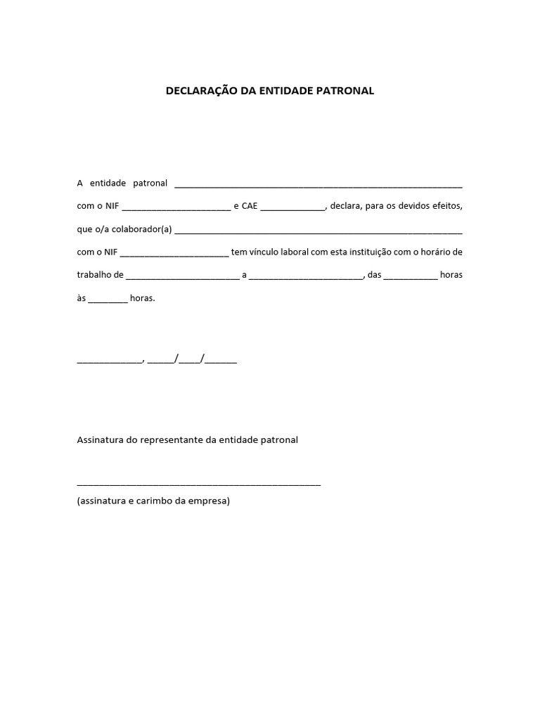 Declaracao Da Entidade Patronal | PDF