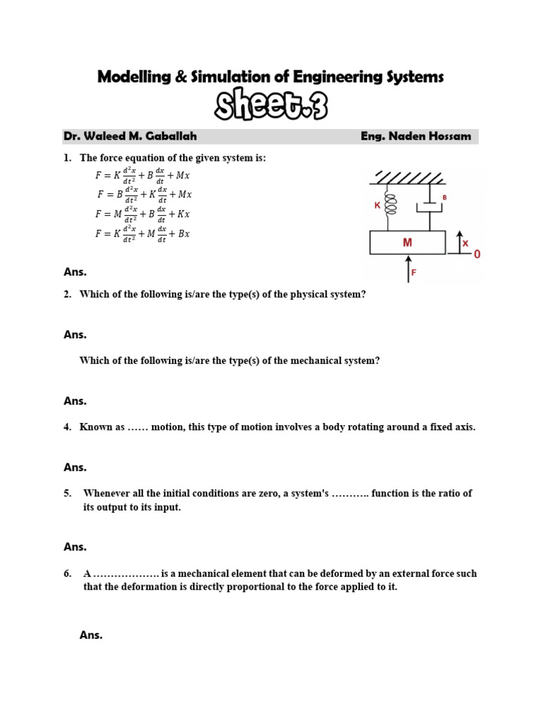 Modeling &simulation Sheet3 | PDF | Torque | Mechanics Modeling &simulation Sheet3 | PDF | Torque | Mechanics