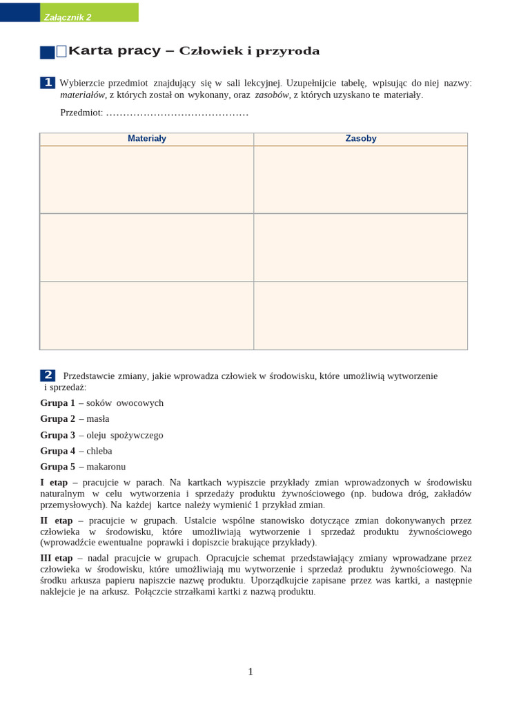 Karta Pracy 1 Czlowiek i Przyroda Lekcja 1 | PDF