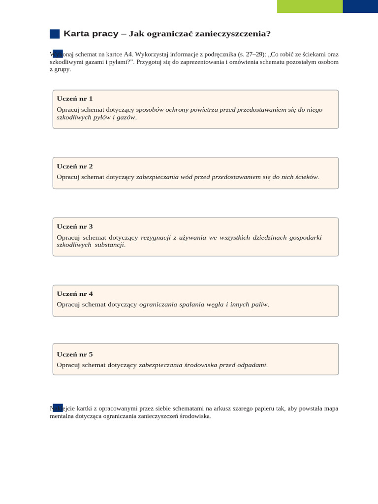 Karta Pracy 6 Jak Ograniczac Zanieczyszczenia Lekc | PDF