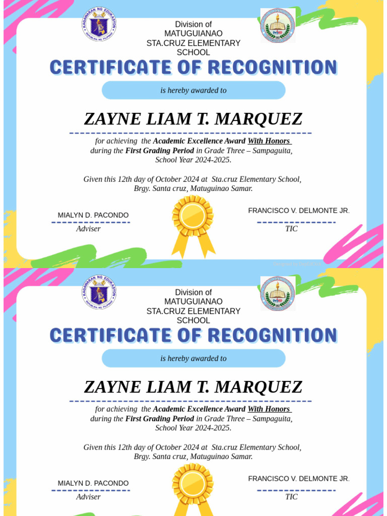 Award Certificates SY 2024-2025 | PDF